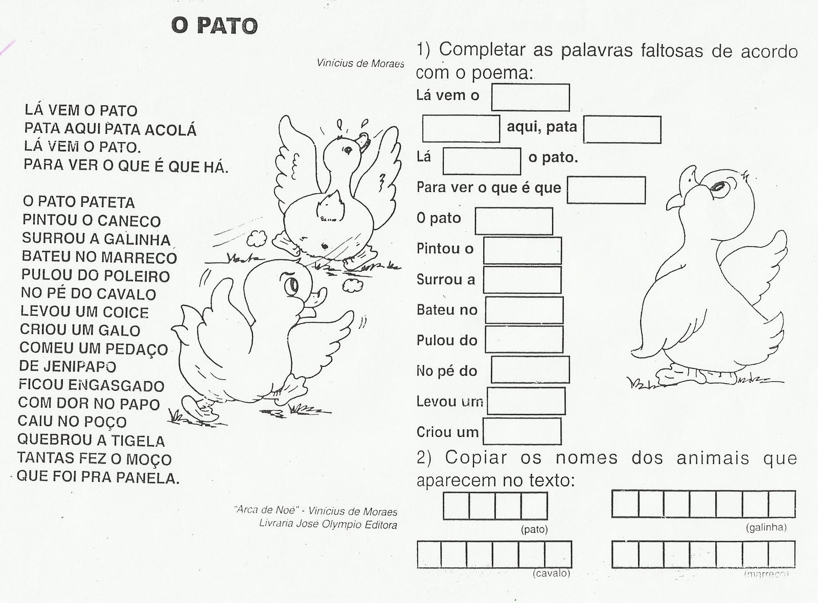 Desenhos e atividades para a música o pato pateta - ESPAÇO EDUCAR