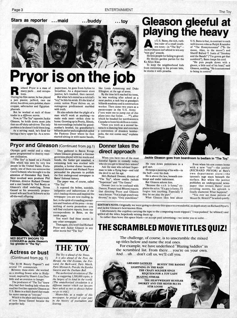 Quasi-Interesting Paraphernalia Inc.: The Toy Newspaper