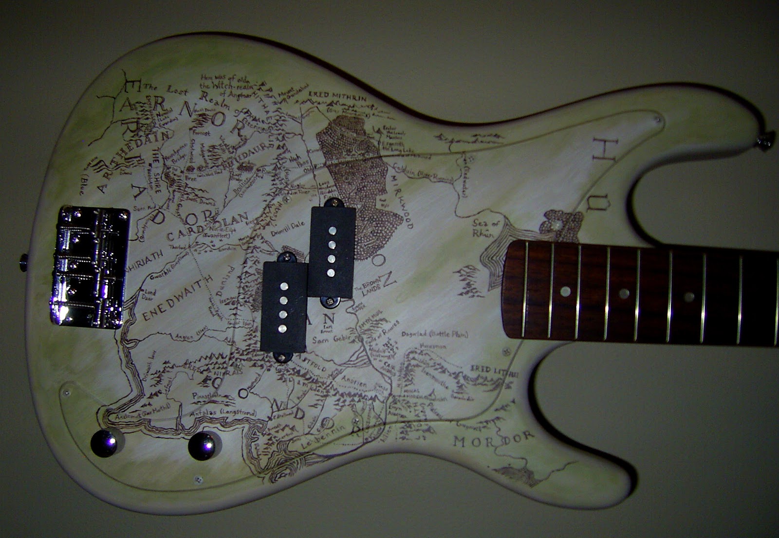 TRAVIS STEVENS GUITARS: LOTR Middle Earth Map Electric Bass
