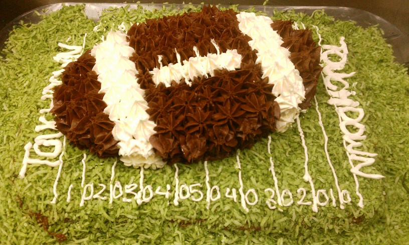 football cake and AMAZING chocolate frosting* | croutons & cupcakes*
