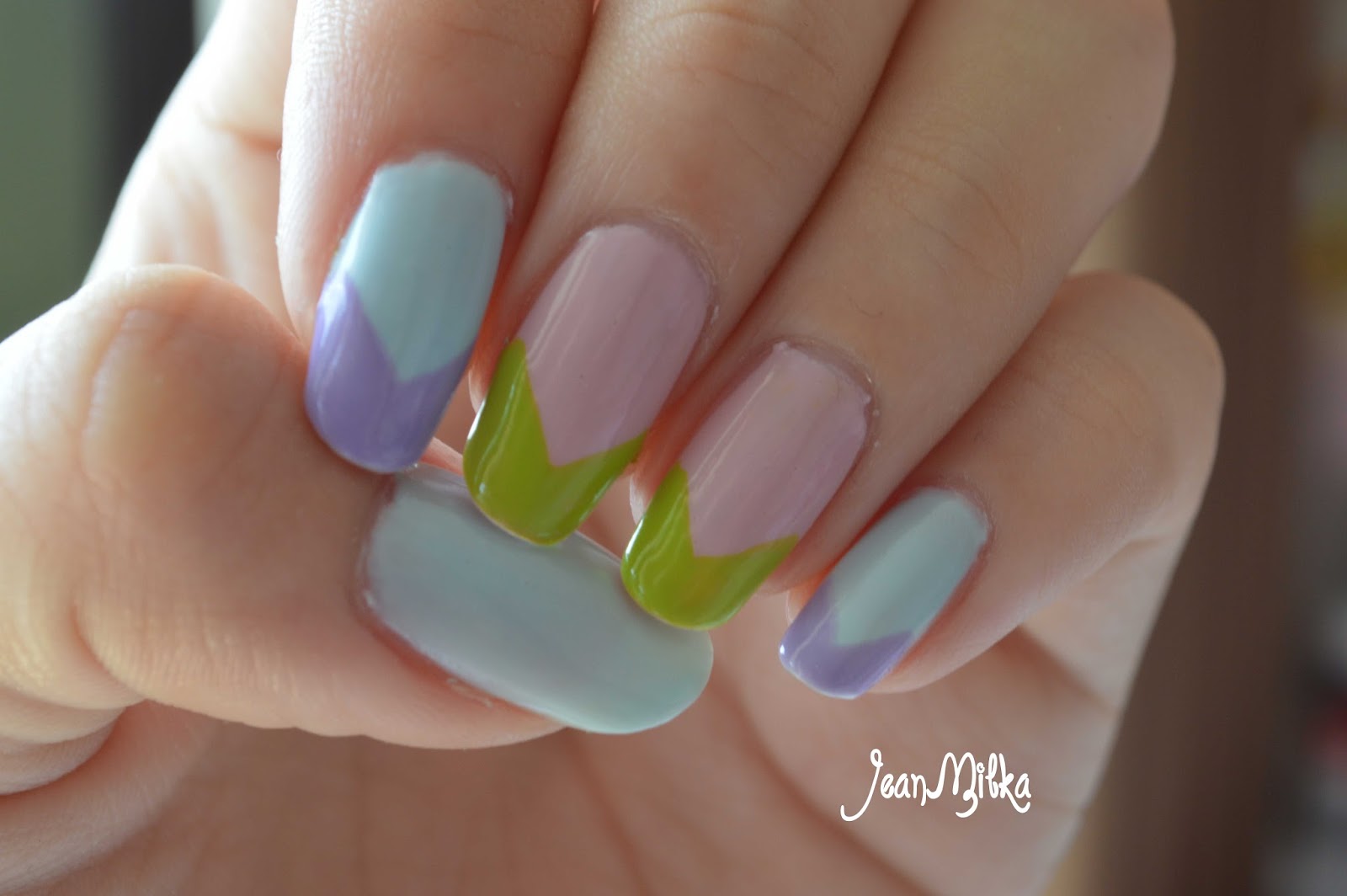 Pink Manicure : Simple V Shape Pastel Nail Art ft Essie Summer ...