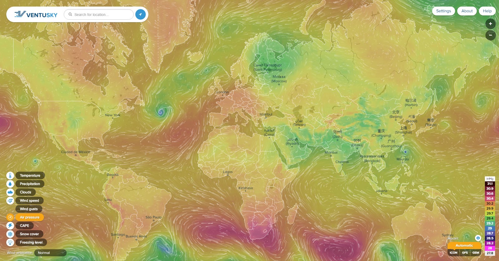 Wind, Rain & Temperature Interactive Maps - Vivid Maps
