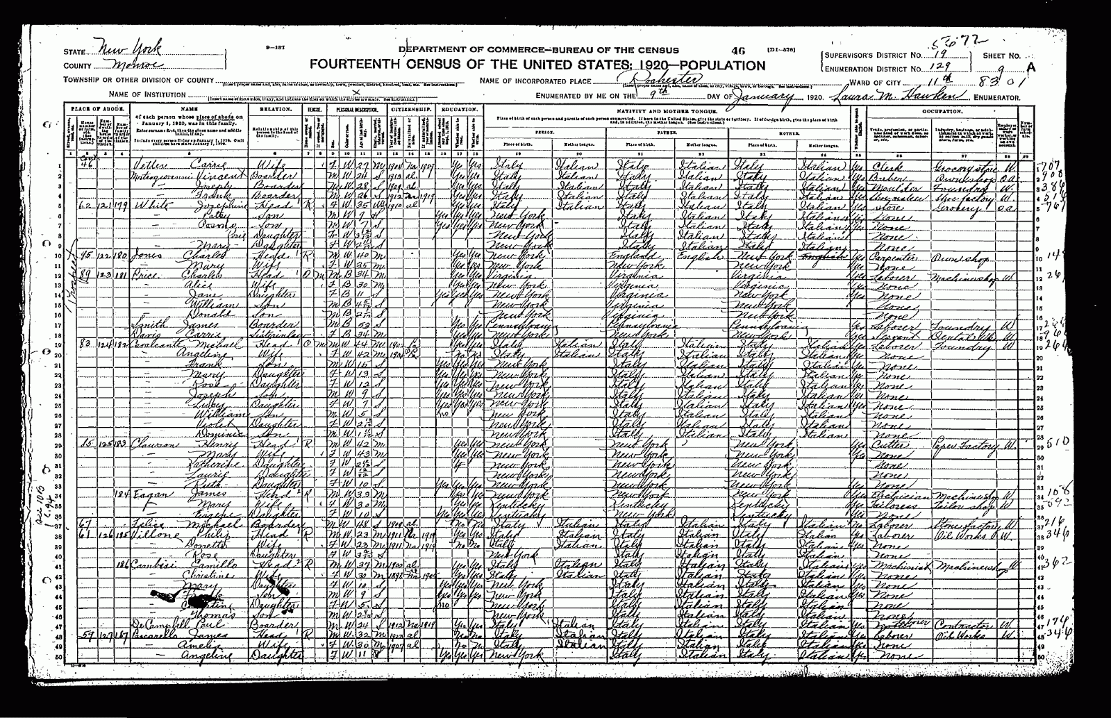 Padraic Mac Aodhagain: Eagans in the 1920 Federal Census in Rochester, NY