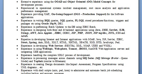 Sr. Java Developer Sample Resume Format in Word Free Download