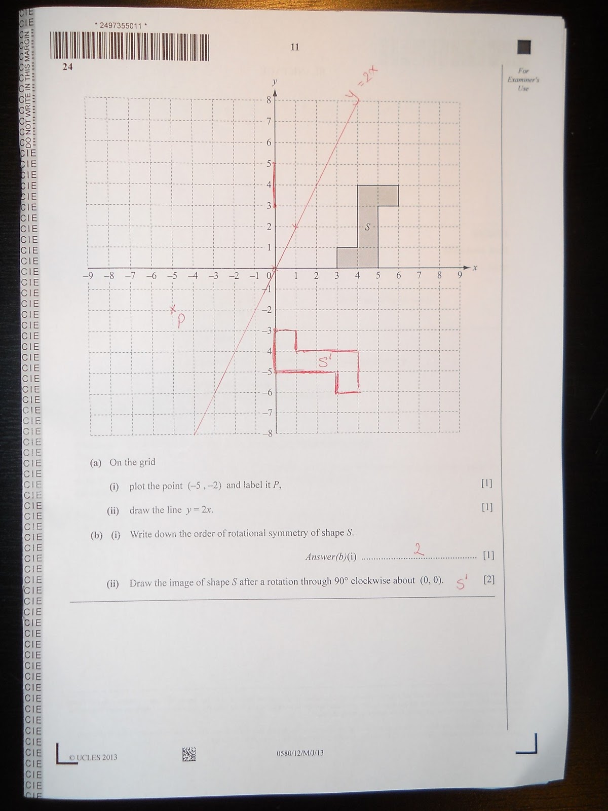 CIE – IGCSE 0580 Mathematics Paper 1 (Core), May/June 2013 – Answers ...