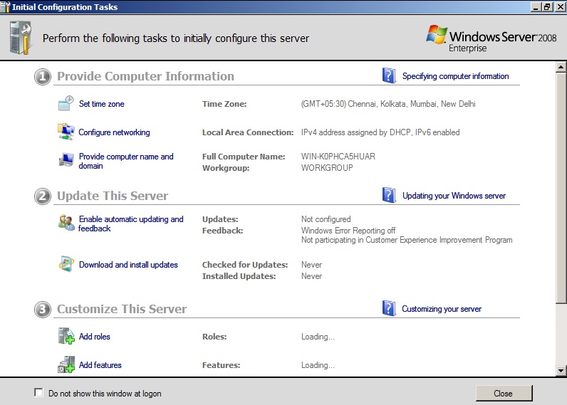 Windows Server 2008 Installation and Initial configuration ~ Tech Blog