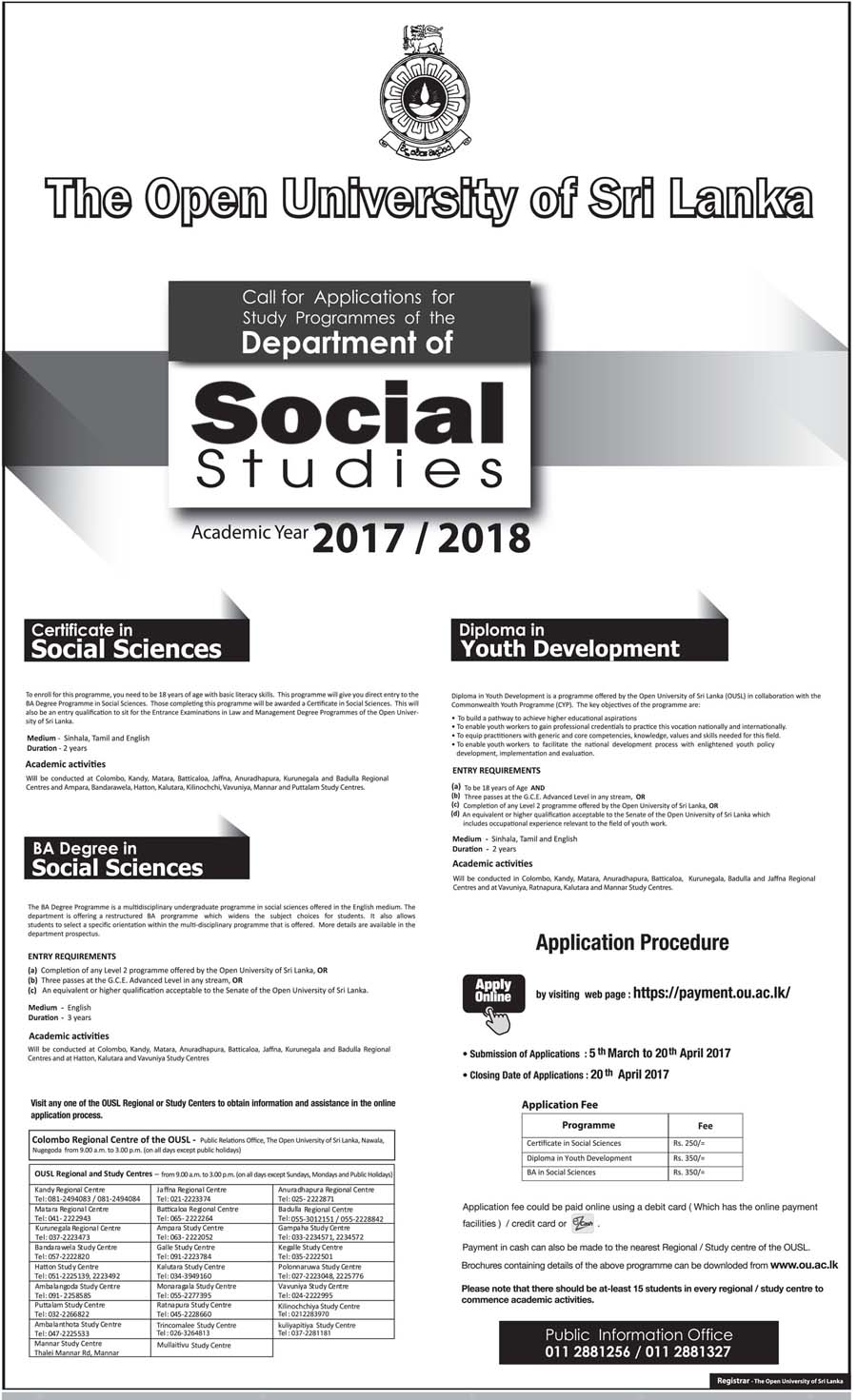 Study Programmes of Social Science at Open University