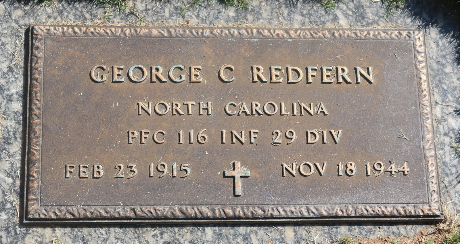 116th Infantry Regiment Roll of Honor: PFC George Carr Redfern