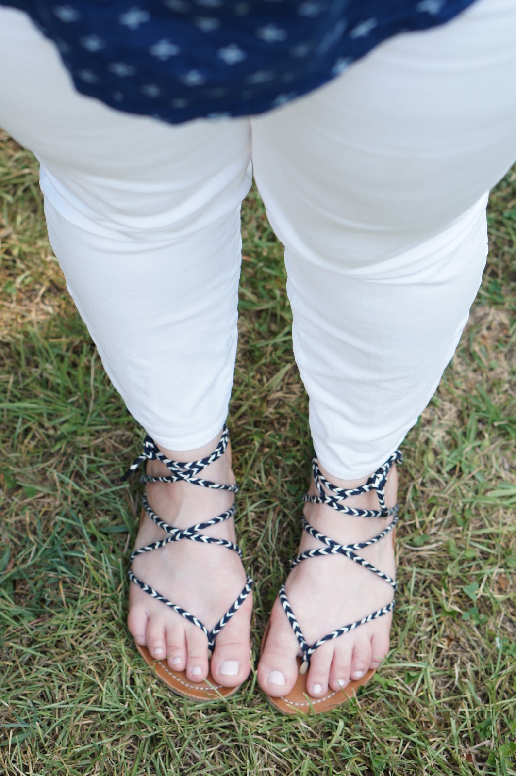 NAVY & WHITE | SSEKO RIBBON SANDALS - Rebecca Lately