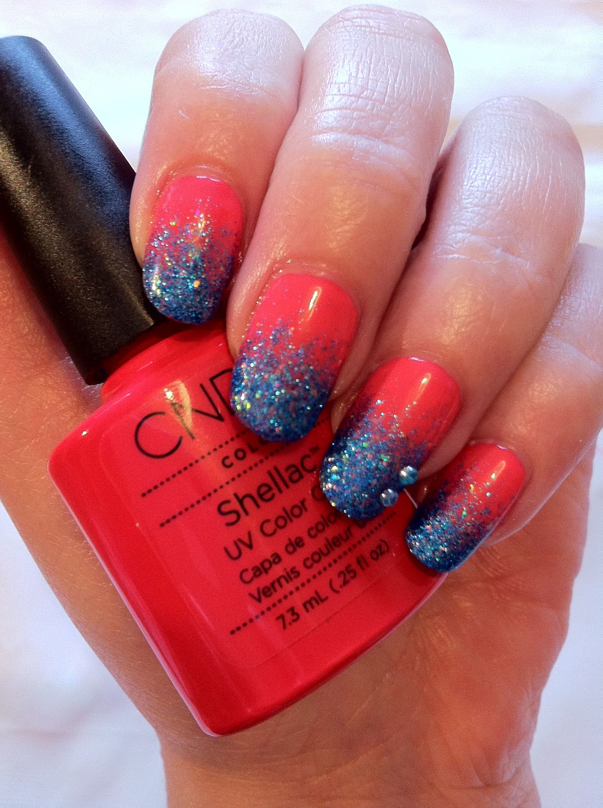 Brush up and Polish up!: CND Shellac Nail Art - Tropix and Blue Glitter ...