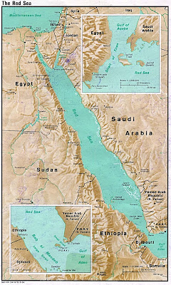 Kaart topografie landen Midden-Oosten: Kaart Rode Zee en Sharm el ...