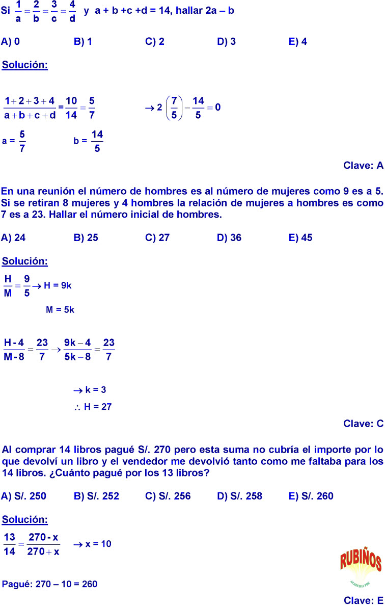 RAZONES Y PROPORCIONES PROBLEMAS RESUELTOS DE ARITMÉTICA ...