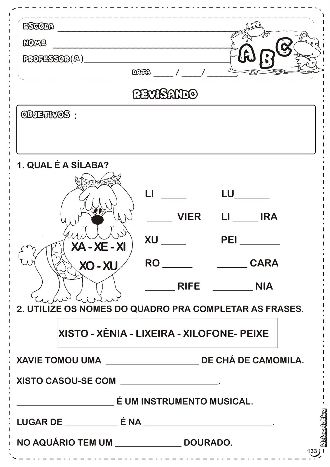 BLOG PROFESSOR ZEZINHO: Atividades Com a Letra X