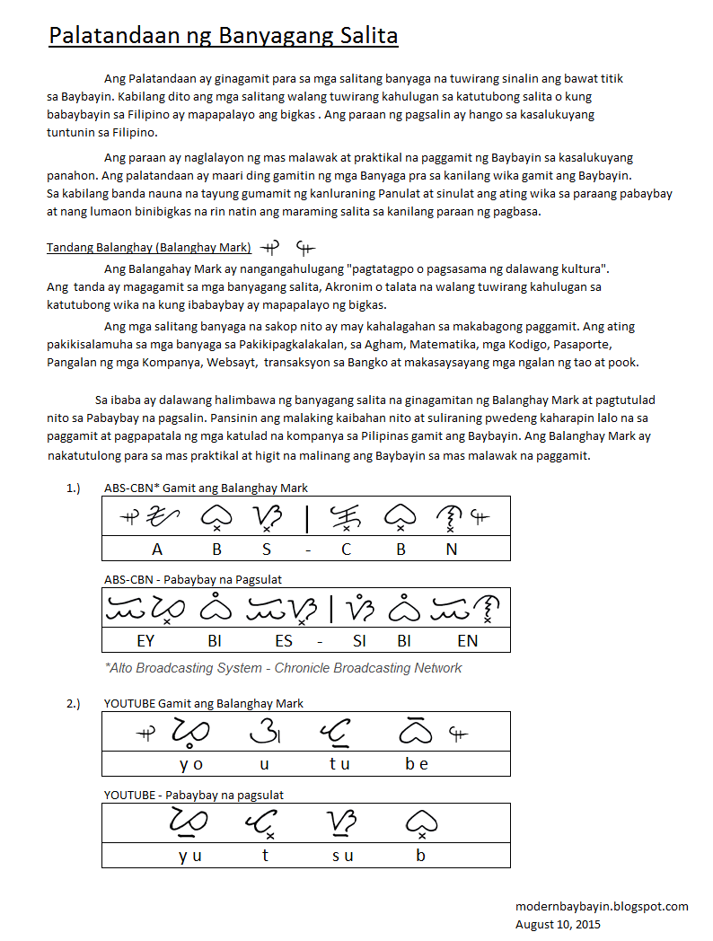 Development and Standardization of Baybayin script: Baybayin Kudlit