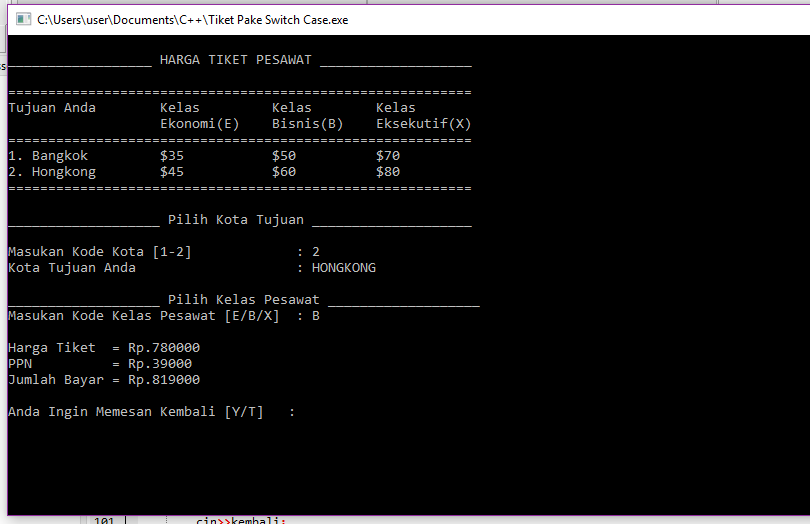 Contoh Program C++ Tiket Pesawat | Yuniposting