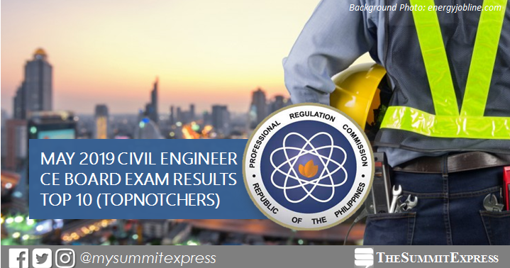 RESULT: May 2019 Civil Engineer CE board exam top 10 passers - The ...