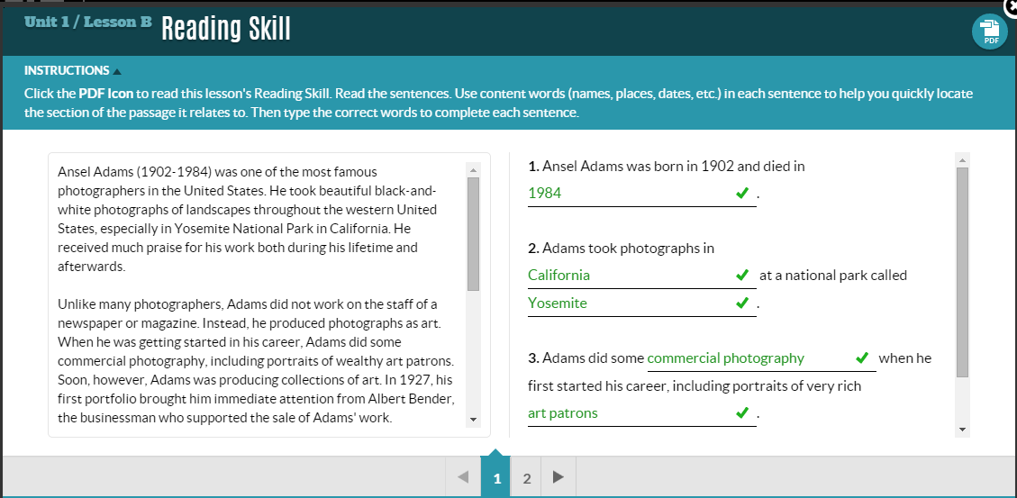 Reading Explorer Unit 1B ~ Homework Answer
