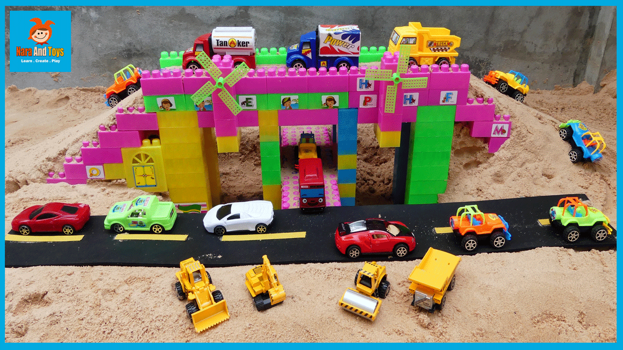 Car Toys Video for Children, Cars Toys Bridge Construction on the Sand ...