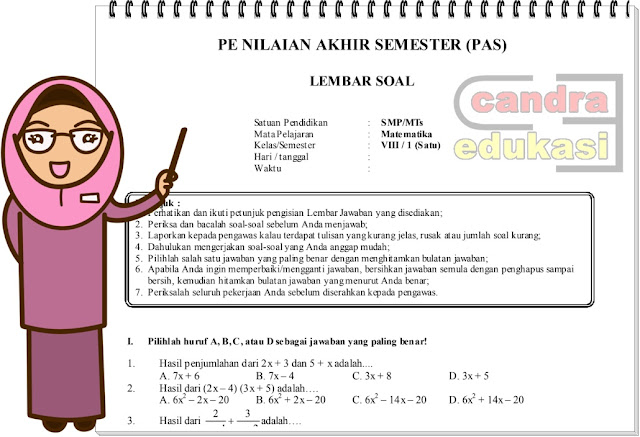 Soal UAS Matematika Kelas 8 Semester 1