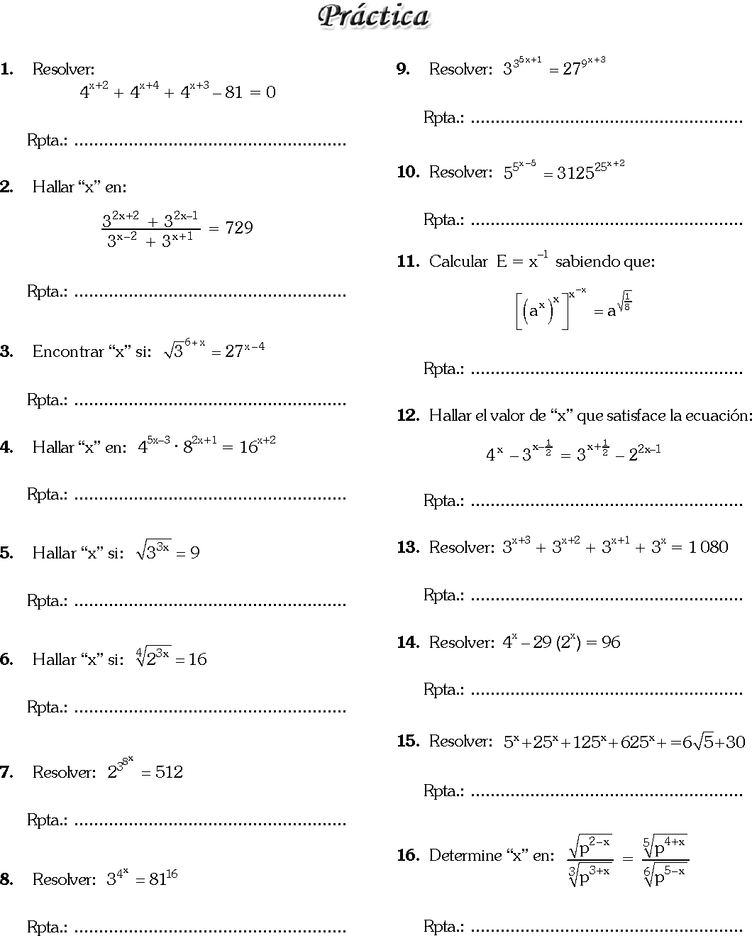 Ecuaciones Exponenciales Ejercicios Resueltos En Pdf