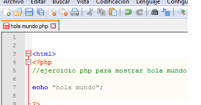 DAW: ejercicio php para mostrar hola mundo
