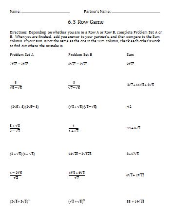 math jamboree: Radicals Row Games
