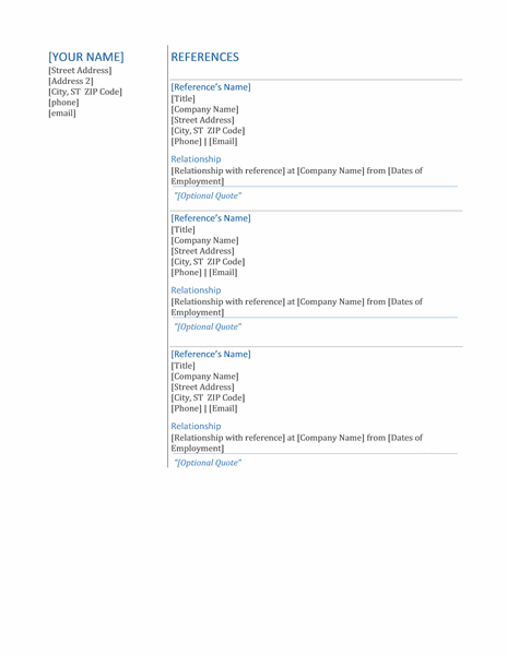 Resume Templates References | Sample Resume