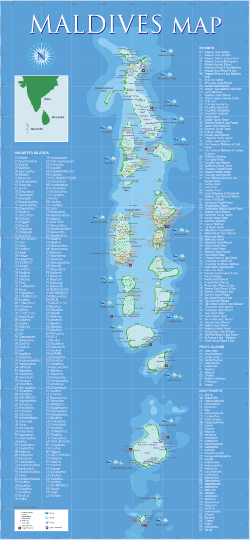 Maldivas | Mapas Geográficos das Ilhas Maldivas
