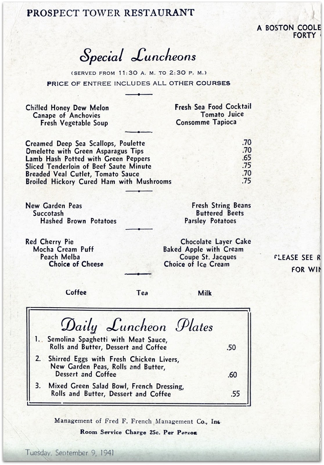 Tudor City Confidential: Tudor City Artifact: 1941 MENU