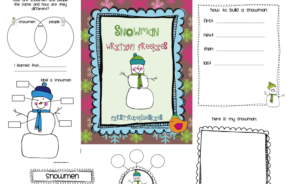 First Grade Blue Skies Snowman Freebie Pack And