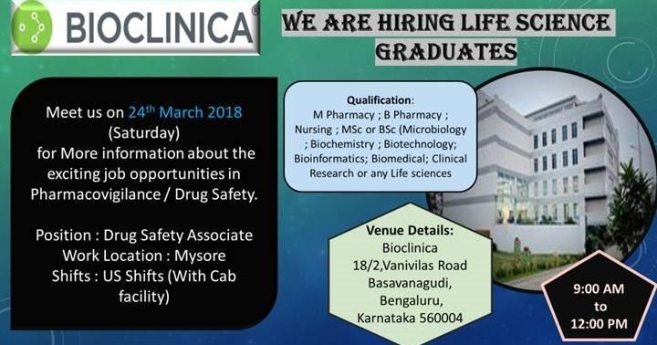 Bioclinica - Hiring graduates - 24 March 2018 - PHARMA JOB FINDER