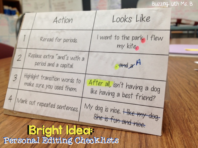Bright Ideas Blog Hop: Personal Editing Checklists - Buzzing with Ms. B