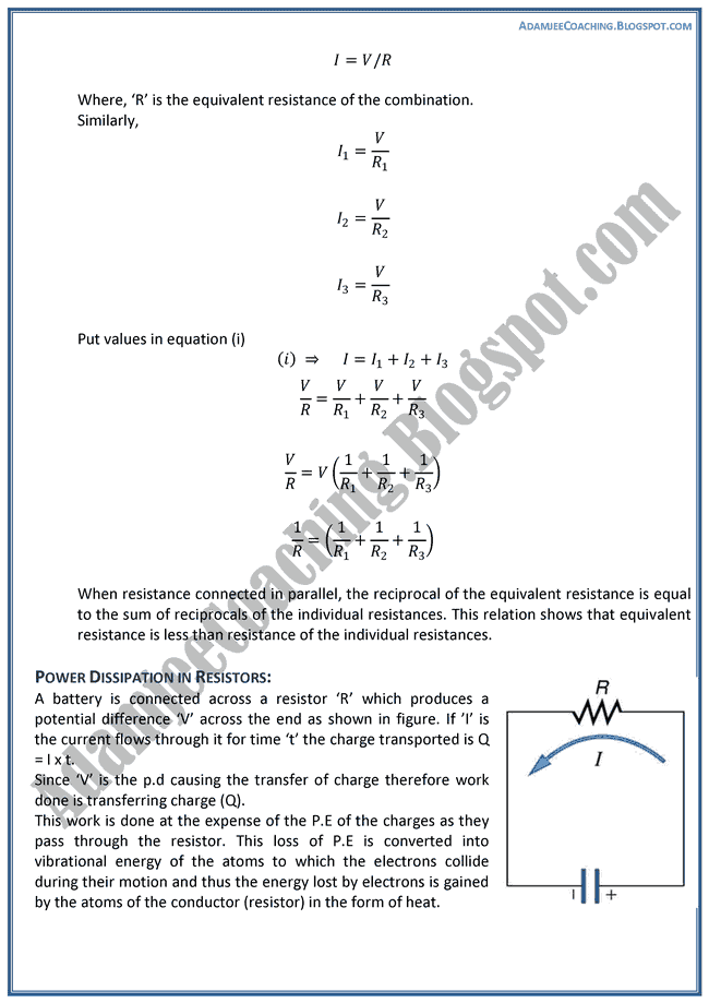 Adamjee Coaching: Current Electricity - Theory Notes - Physics XII