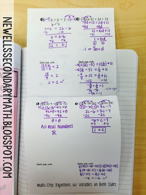 Solving Equations Flip-book for INB | Mrs. Newell's Math