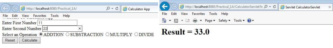 Practical 1A: Create a simple calculator application using servlet.