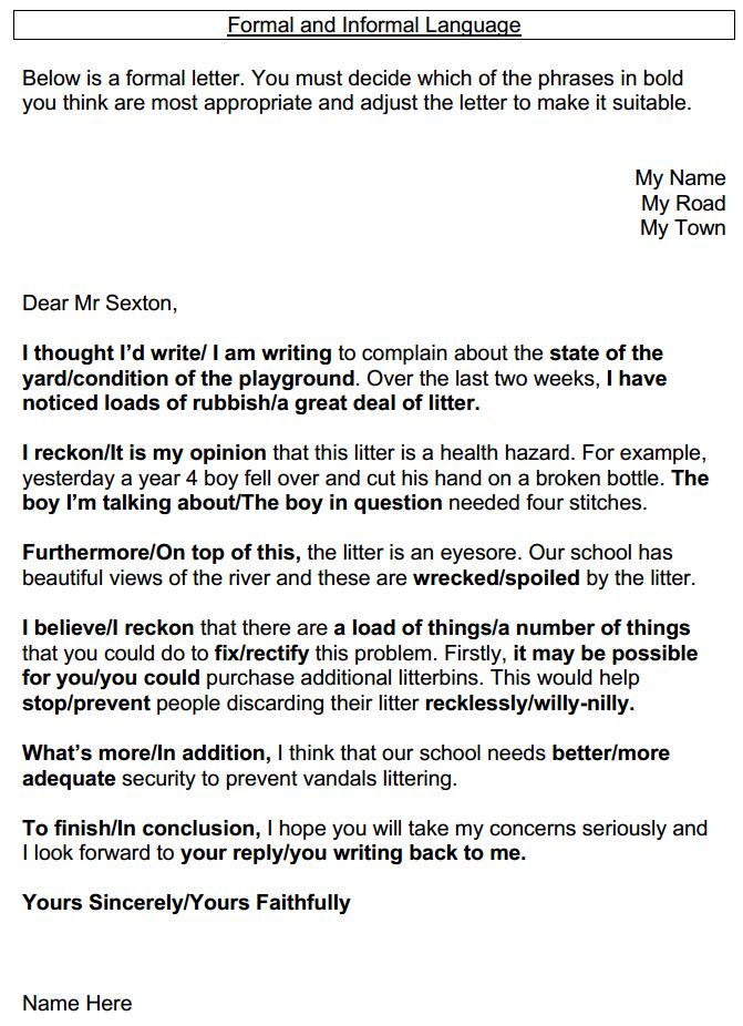 Formal + Informal Letter Writing Phrases - CAMBRIDGE IGCSE