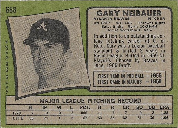 Topps 1971: no. 668 - gary neibauer