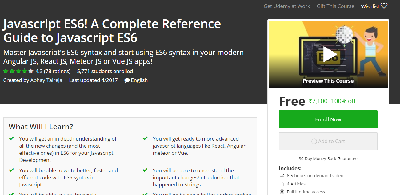 100% OFF - Javascript ES6! A Complete Reference Guide to Javascript ES6 100% OFF - Javascript ES6! A Complete Reference Guide to Javascript ES6