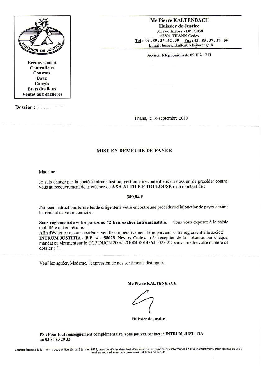 Lettre huissier de justice sans recommandé