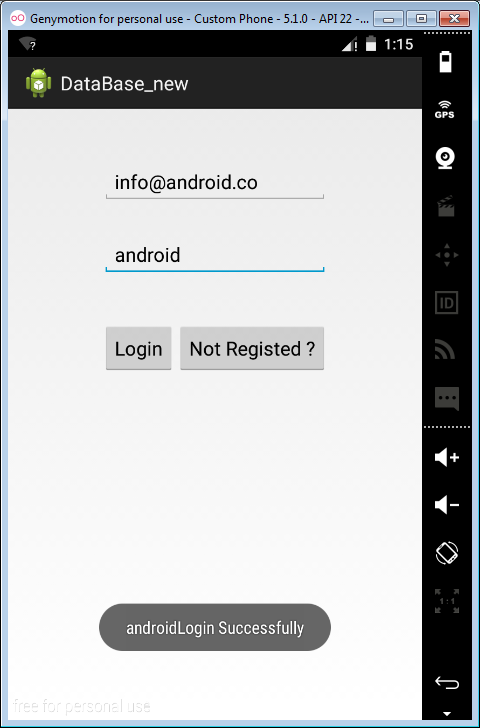 Simple Login/Register Example using SQLite database