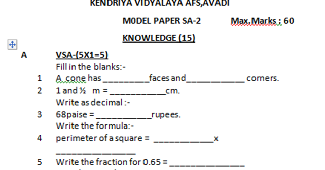 KV AFS PRIMARY SECTION HOME WORKS: CLASS 5- MATHS - MODEL QUESTION PAPER