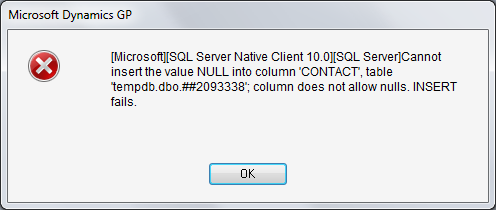 Cannot insert the value NULL into column 'CONTACT' error when clicking on Items List in ...