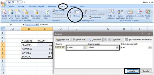 INFORMATICA BASICA: Ordenar datos.