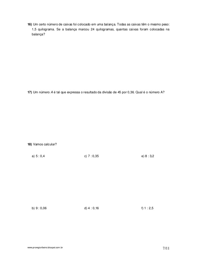 LISTA DE EXERCÍCIOS OPERAÇÕES COM NÚMEROS DECIMAIS. - Atividades de ...