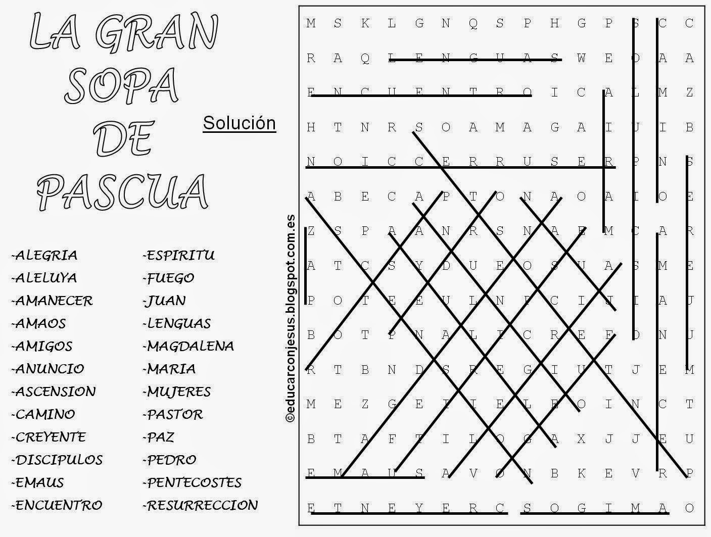 Educar con Jesús: Gran Sopa de PASCUA. Vocabulario básico