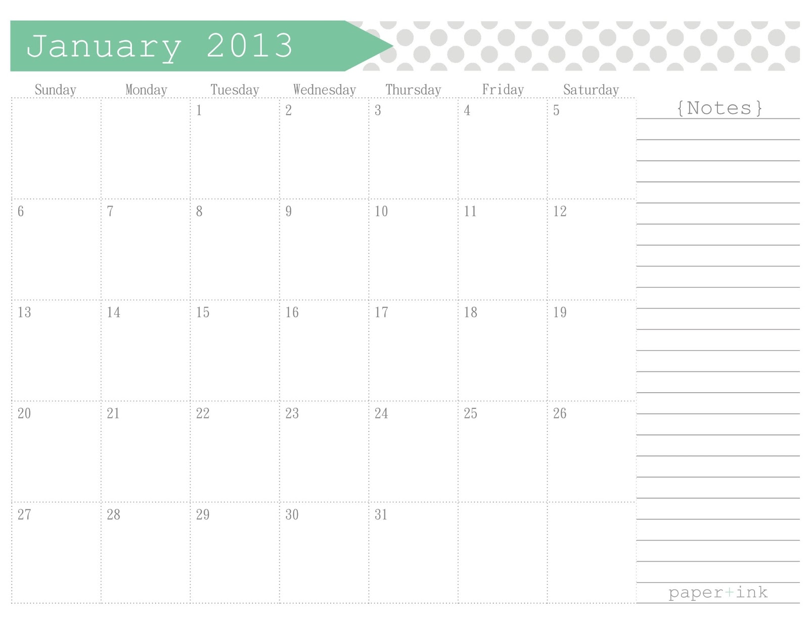 Free Printable Calendars: January 2013