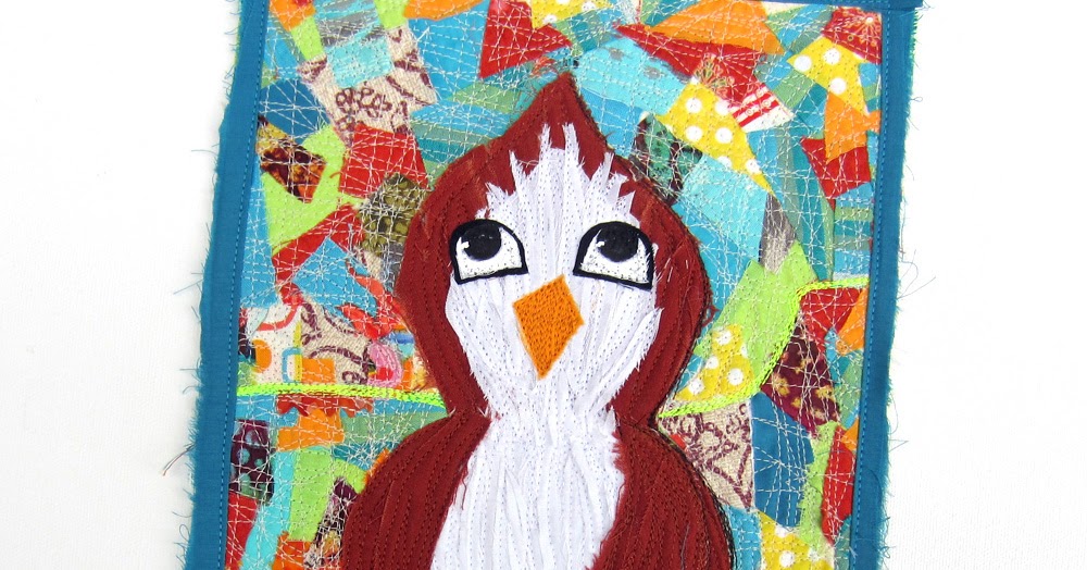peaceofpi studio: Brown Bird Raw Edge Patchwork Art Quilt