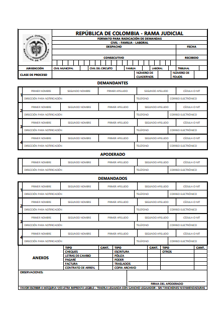 Colombia en Derecho: Formato de presentación de demandas