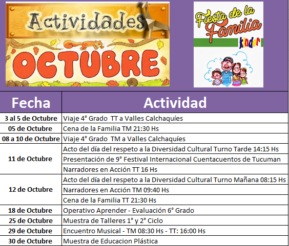 KINDER ESCUELA PRIMARIA: Actividades Mes de Octubre