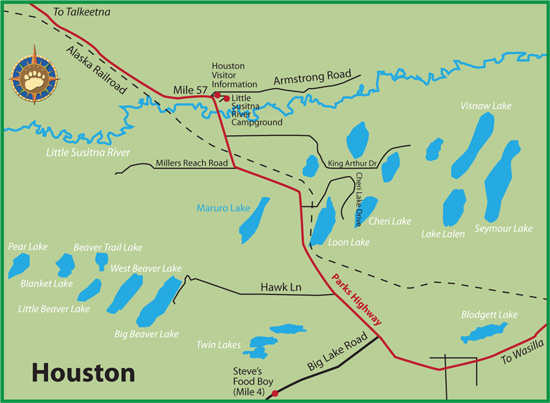 Maps of Alaska Roads By Bearfoot Guides: Map of Houston, Alaska
